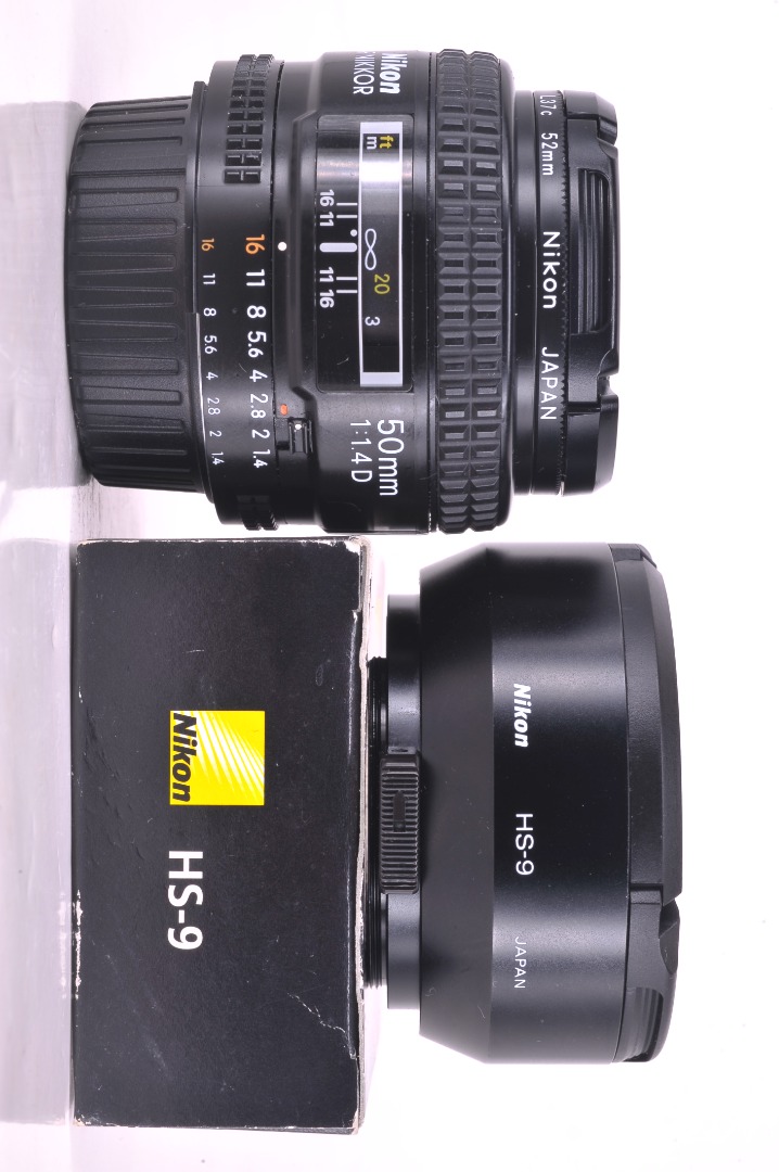 NIKON AFD 50mm F:1.4 AUTO FOCUS LENS with HS-9 METAL LENS HOOD ...