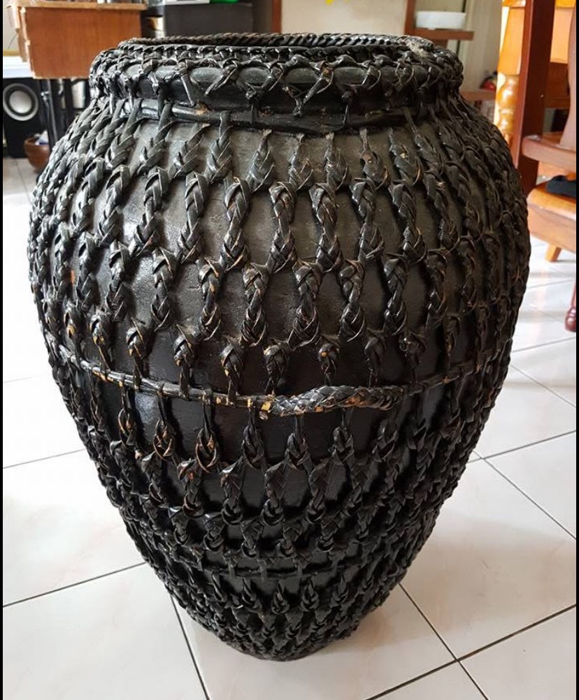 OLD LARGE VASE WITH ABACA WEAVING, Furniture & Home Living, Home Decor ...