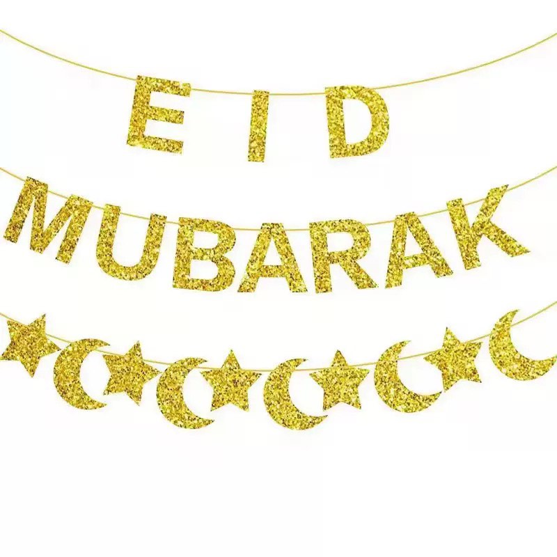 [Ready Stock] 2025 Selamat Hari Raya Eid Mubarak Glitters Gold banner ...