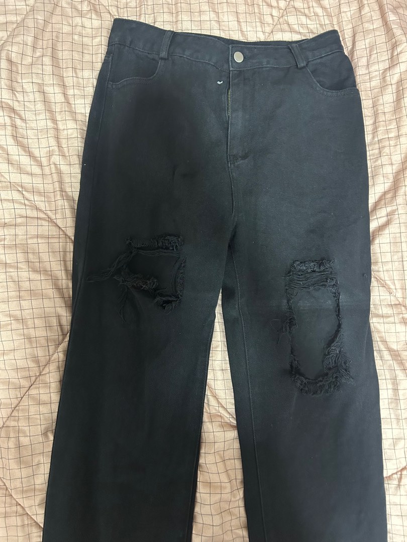 y2k/ grudge ripped black baggy jeans, Women's Fashion, Bottoms, Jeans ...