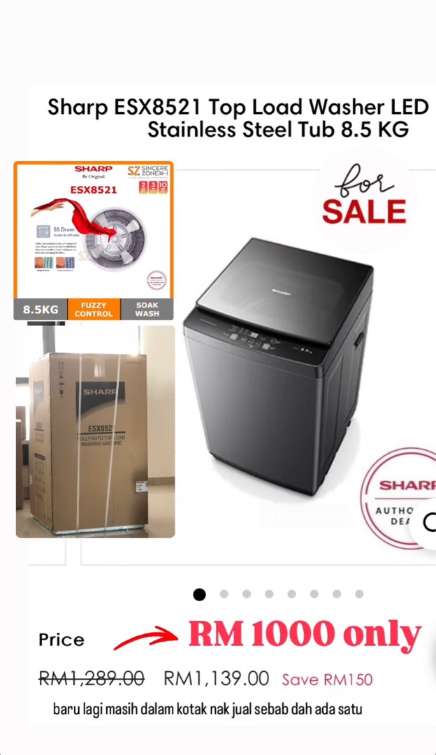 Sharp Top Load Fully auto 8.5kg Washing Machine, TV & Home Appliances ...