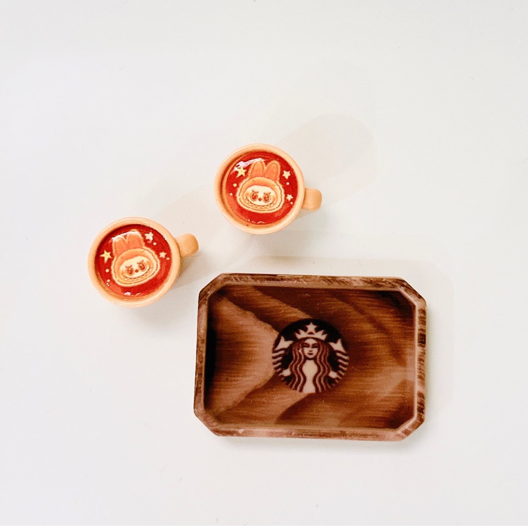 STARBUCKS Tray & Labubu Coffee Cute Miniature Collection, Hobbies ...