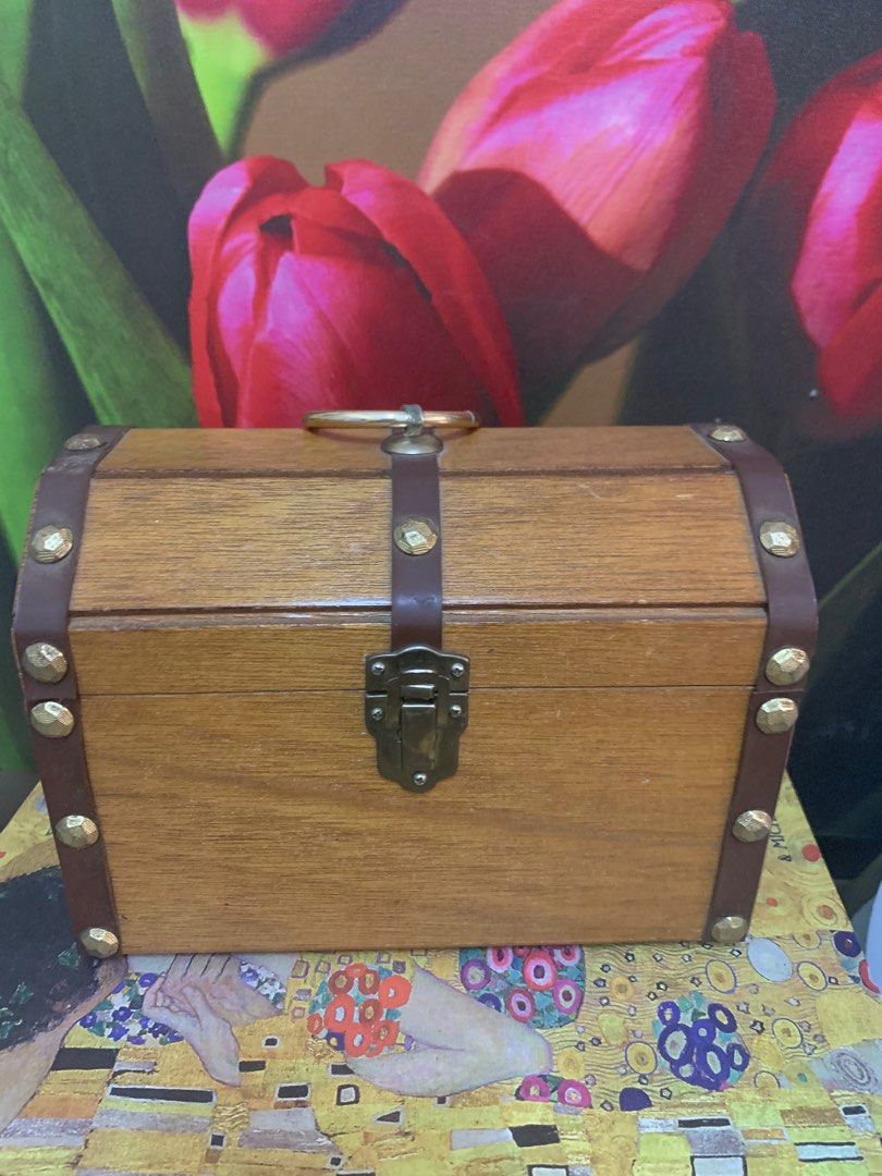 Vintage Rustic Natural Wooden Leather Treasure Chest Box with ...