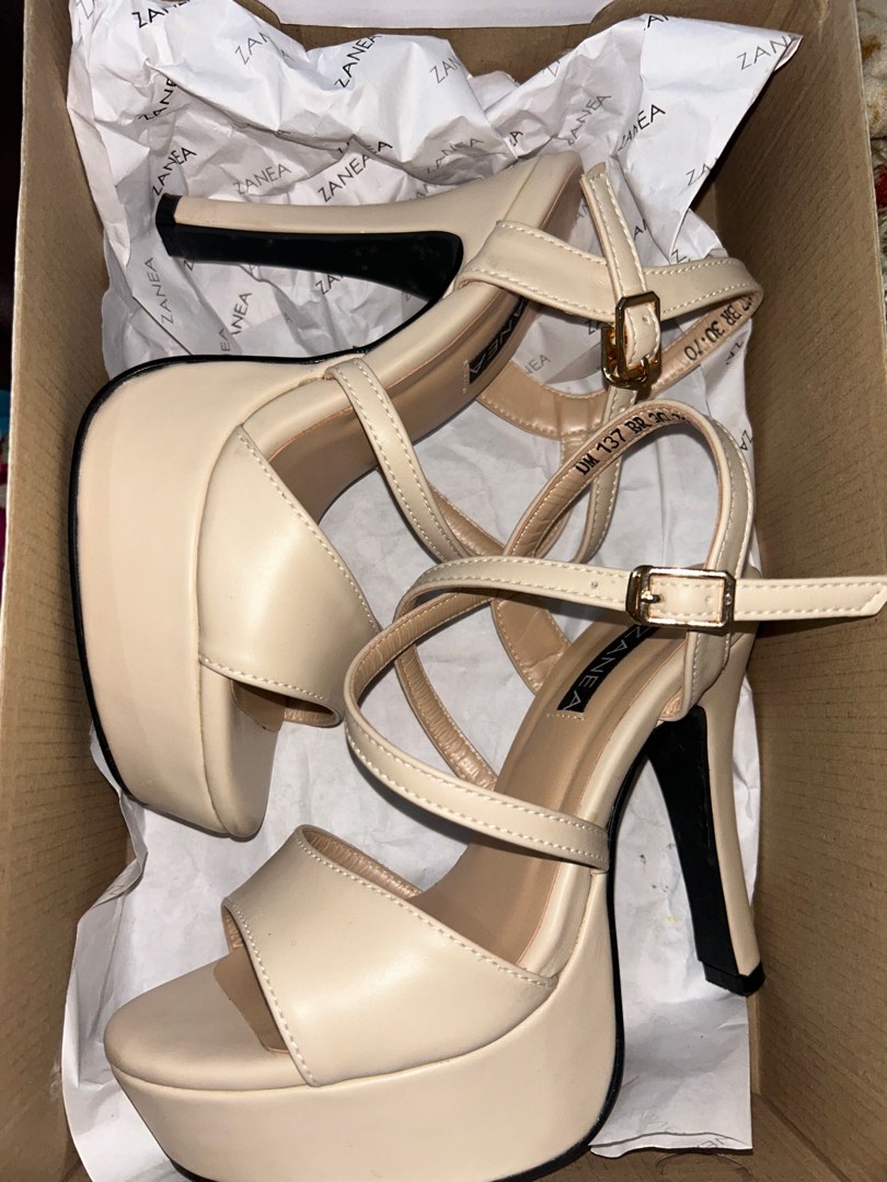 Zanea Beige Platform Heels 4.5 inch stiletto, Women's Fashion, Footwear ...