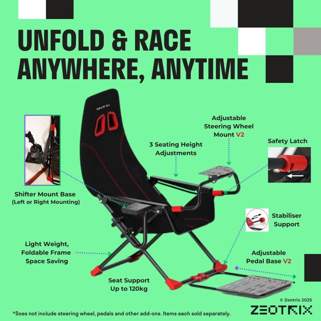 ZEOTRIX Ignite V2 - Space Saving Sim Racing Rig - Portable Sim Racing Cockpit - Light Weight Sim ...