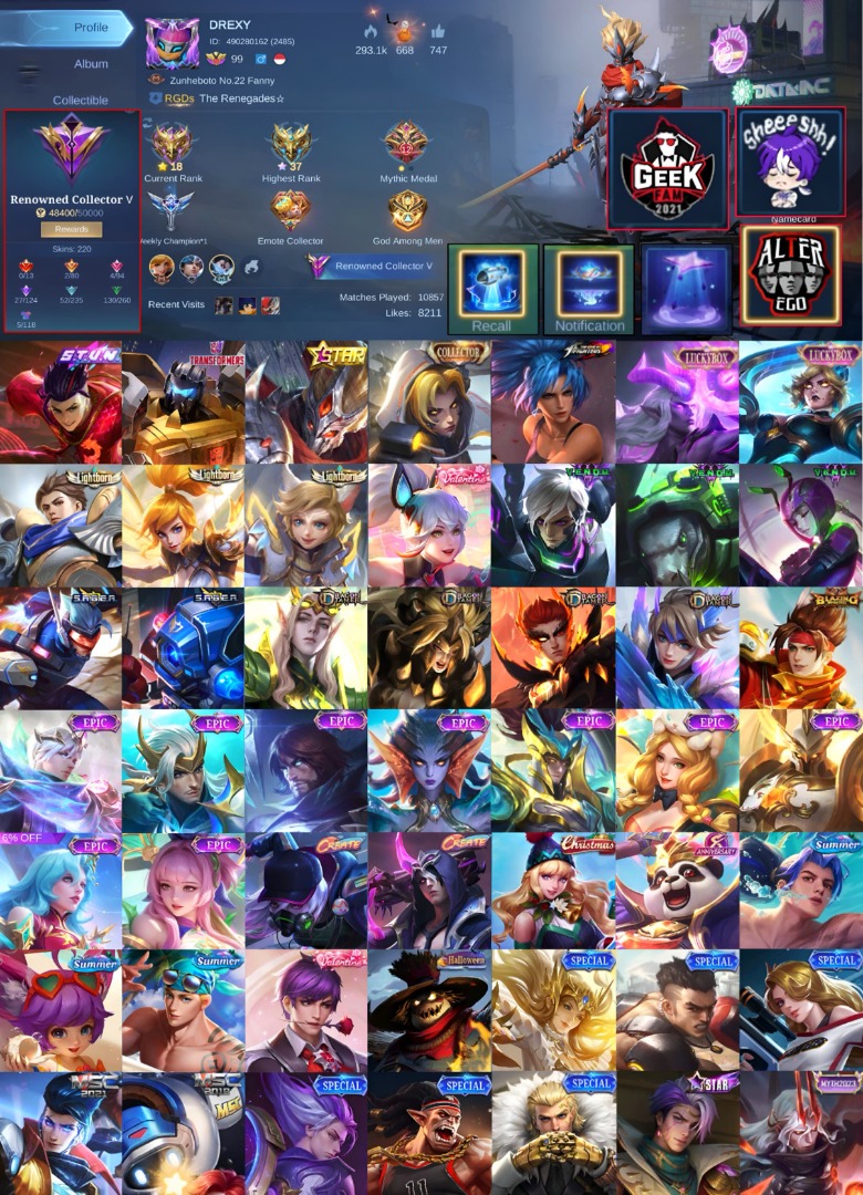 220 Skins | ALL HEROES | ALL EMBLEMS | SMURF | Mobile Legends Account ...