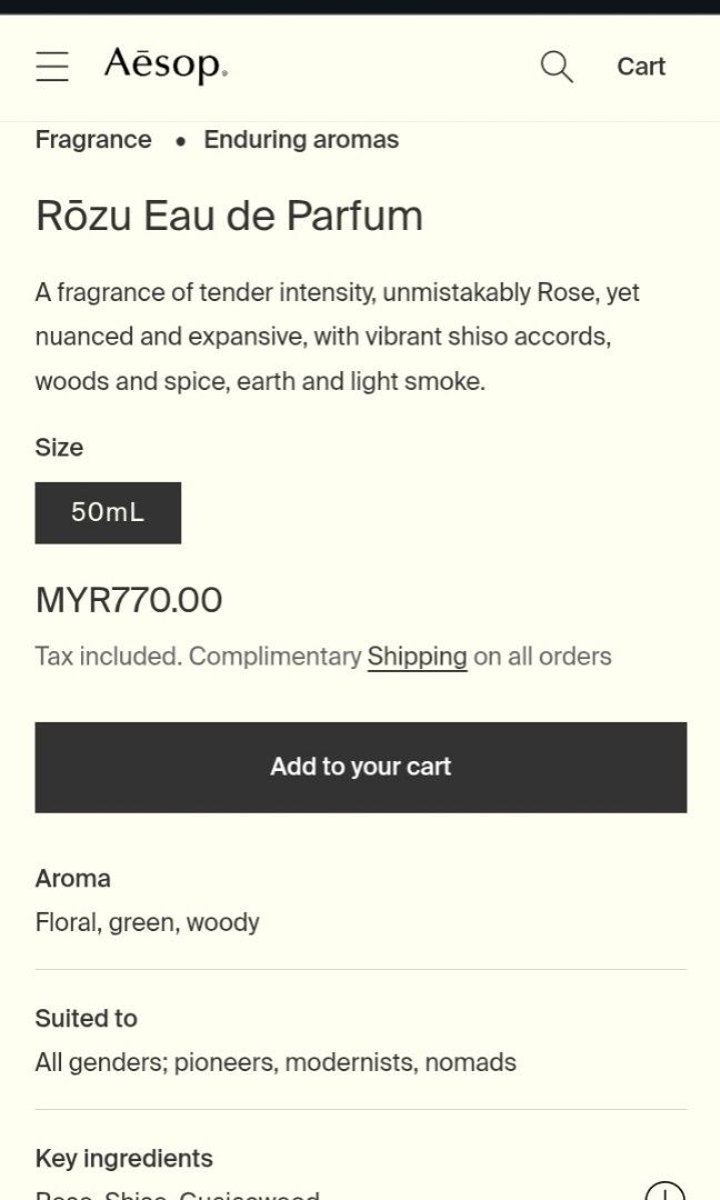 Aesop Rozu EDP (50ml), Beauty & Personal Care, Fragrance & Deodorants on Carousell