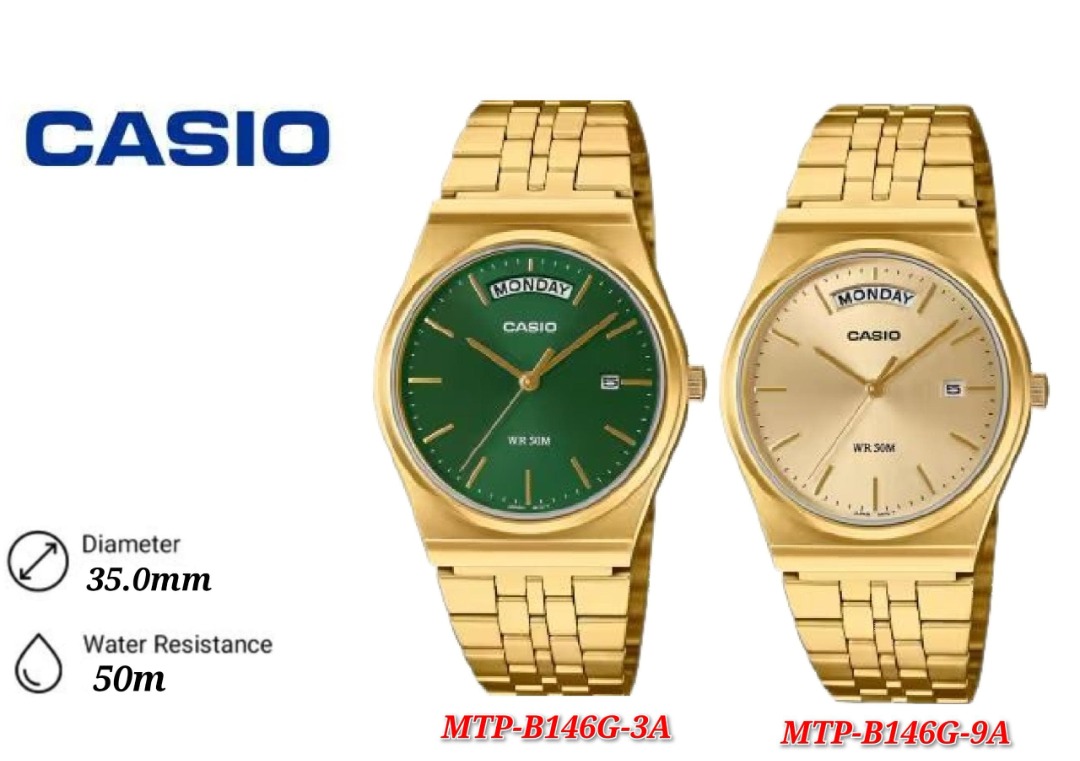Casio General MTP-B146G Silver Stainless Steel Band Men Watch, Men's ...