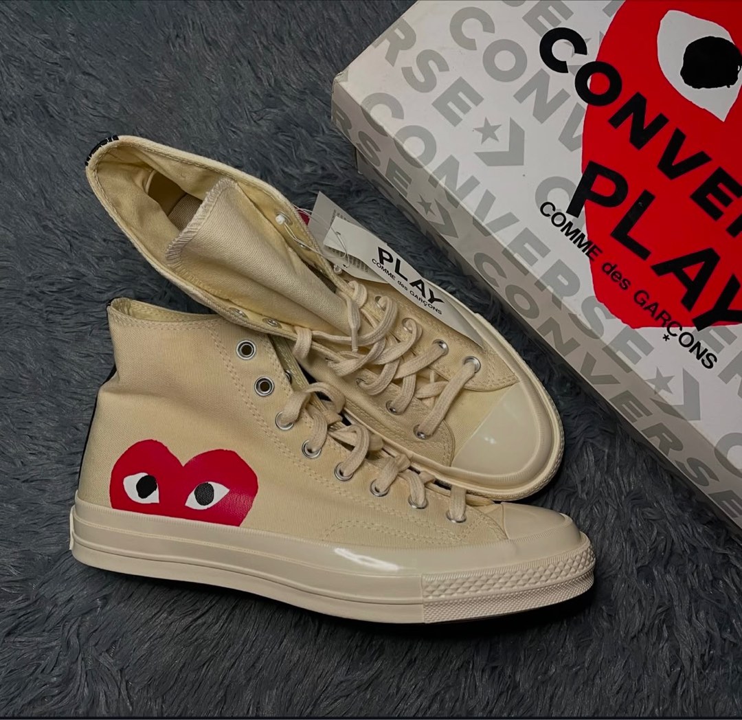 Converse x CDG high white, Men's Fashion, Footwear, Sneakers on Carousell