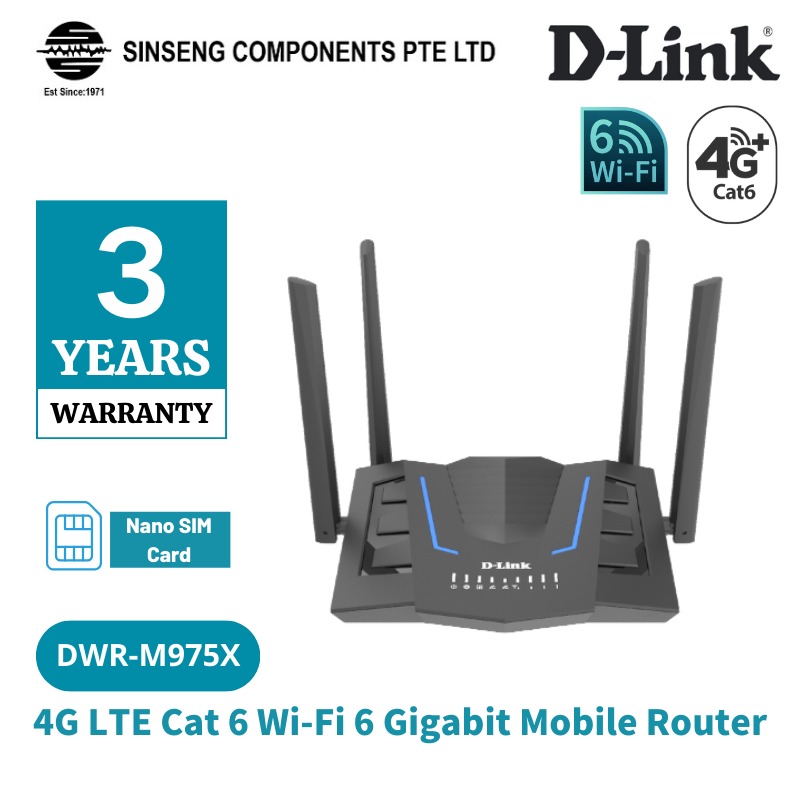 D-Link DWR-M975X Dual-Band 2.4Ghz/5G Wireless AX1500 4G LTE CAT 6 Sim ...