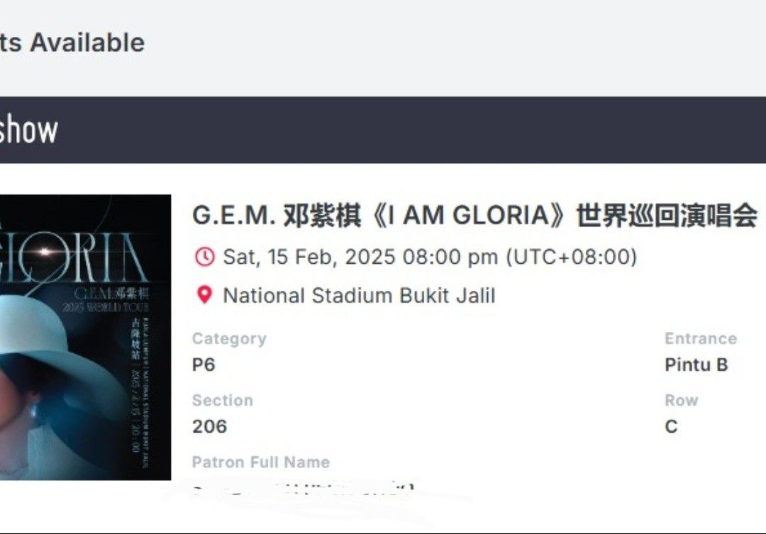 GEM MALAYSIA CONCERT TICKETS P6X2 Side by side on 15 Feb 2025, Tickets ...