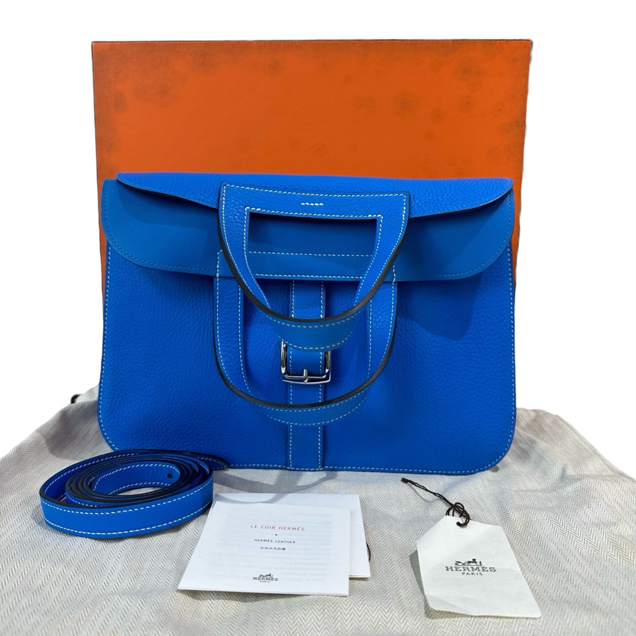 Hermes Halzan 31 in Blue SHW, Luxury, Bags & Wallets on Carousell