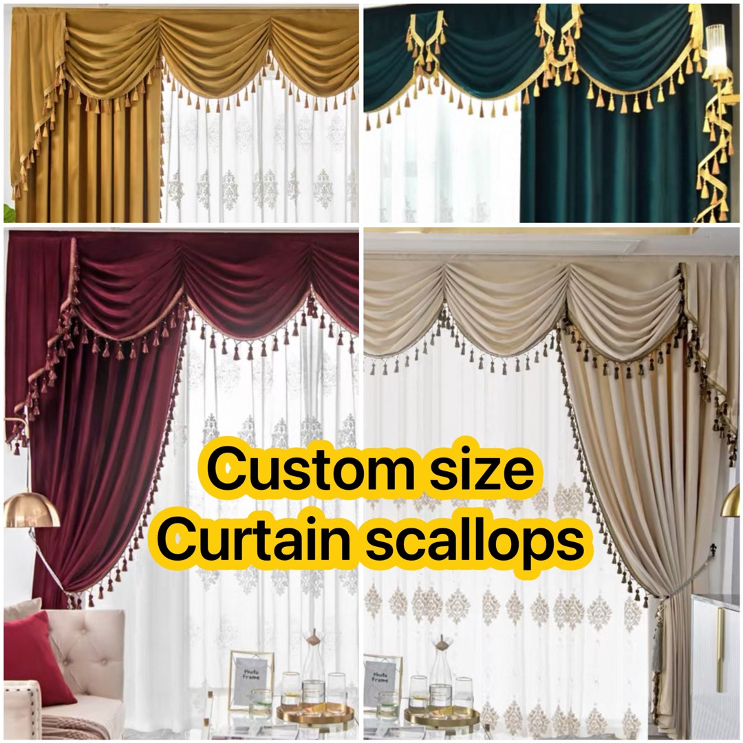 Luxury Velvet Curtain scallops curtain head, Furniture & Home Living ...