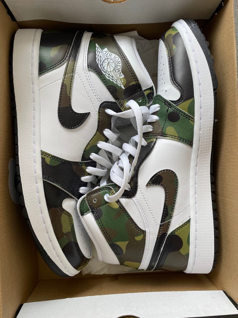 Nike Air Jordan 1 G Golf Shoes 'Camo / Region Green', Men's Fashion ...