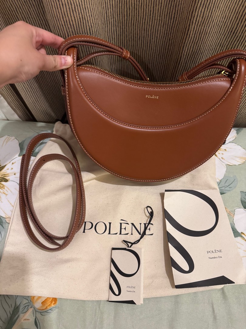 Polene Numero Dix Smooth Cognac, Fesyen Wanita, Tas & Dompet di Carousell