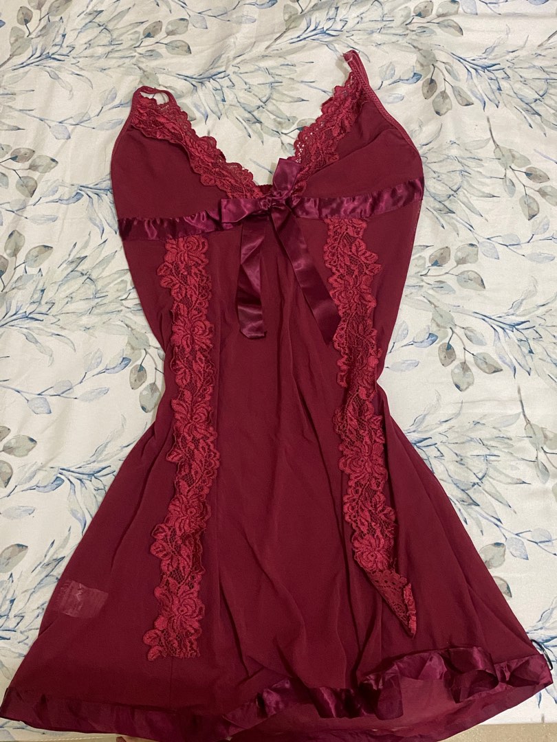 red wine lingerie dress, Women's Fashion, Undergarments & Loungewear on ...