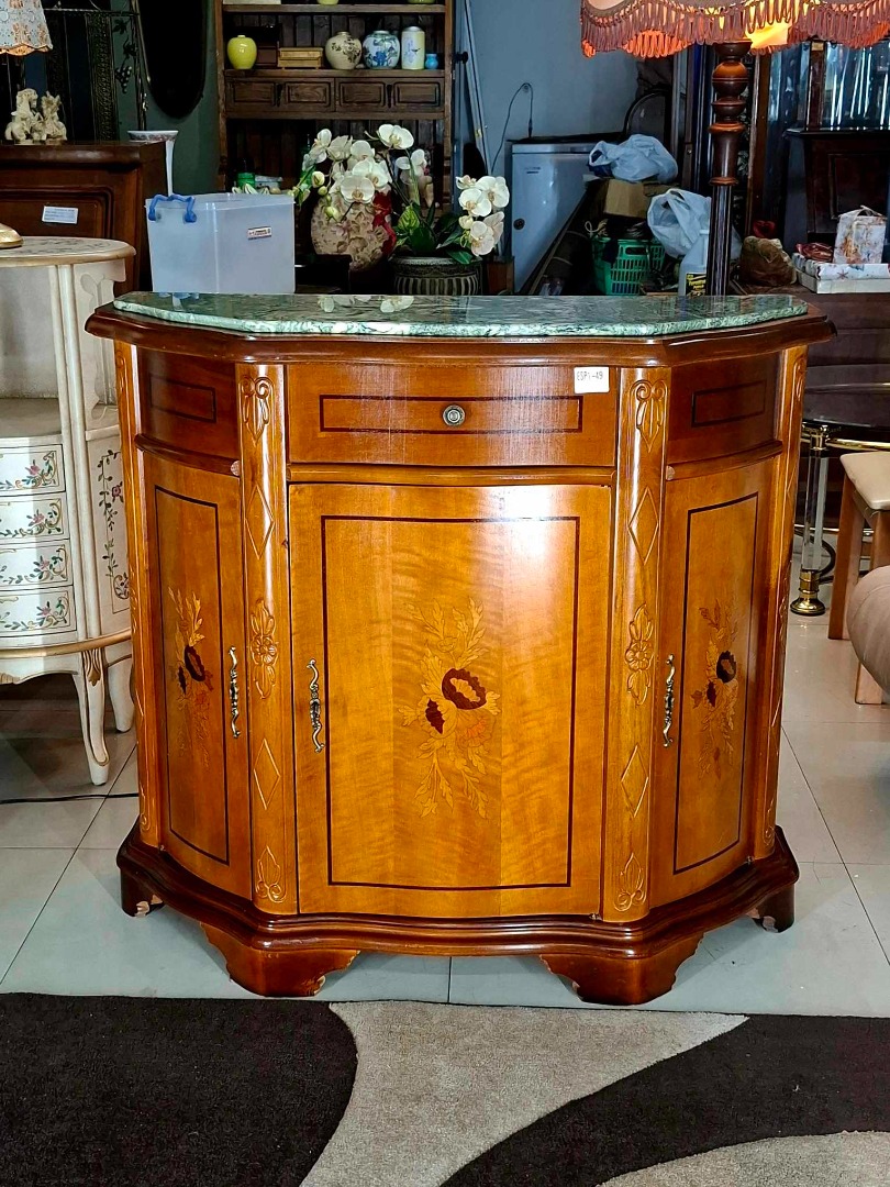 Vintage Half-moon Console Cabinet Green Marble on Top, Furniture & Home ...