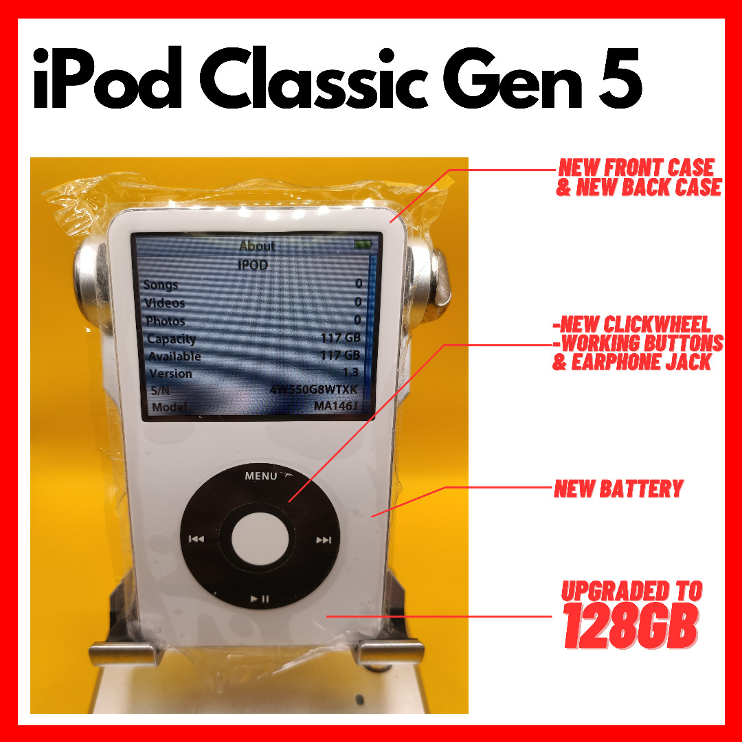 Apple iPod Classic Gen 5 Custom Upgraded to 128GB (new battery + new ...