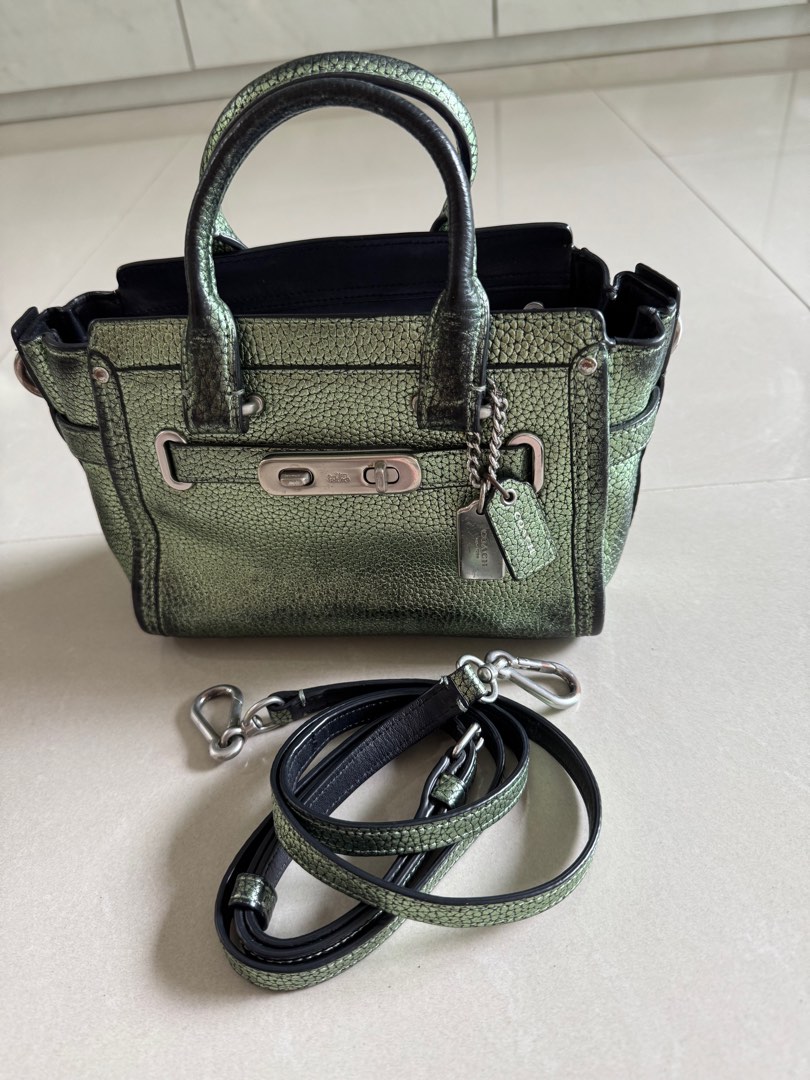 Coach Swagger Metalic Green Top Handle / Sling bag, Women's Fashion ...