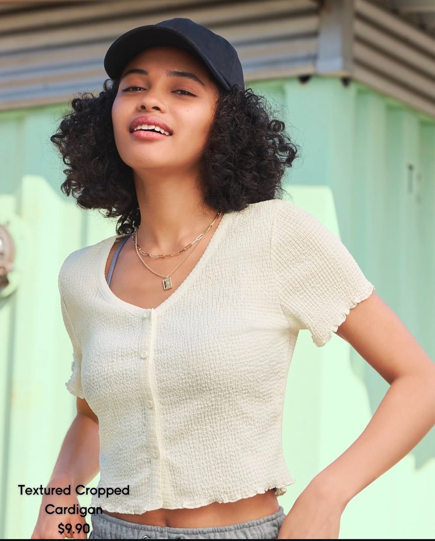 GU Textured Cropped Cardigan Top, Women's Fashion, Tops, Blouses on ...