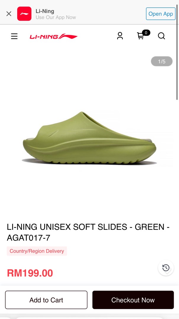 LI-NING UNISEX SOFT SLIDES - GREEN - AGAT017-7, Women's Fashion ...