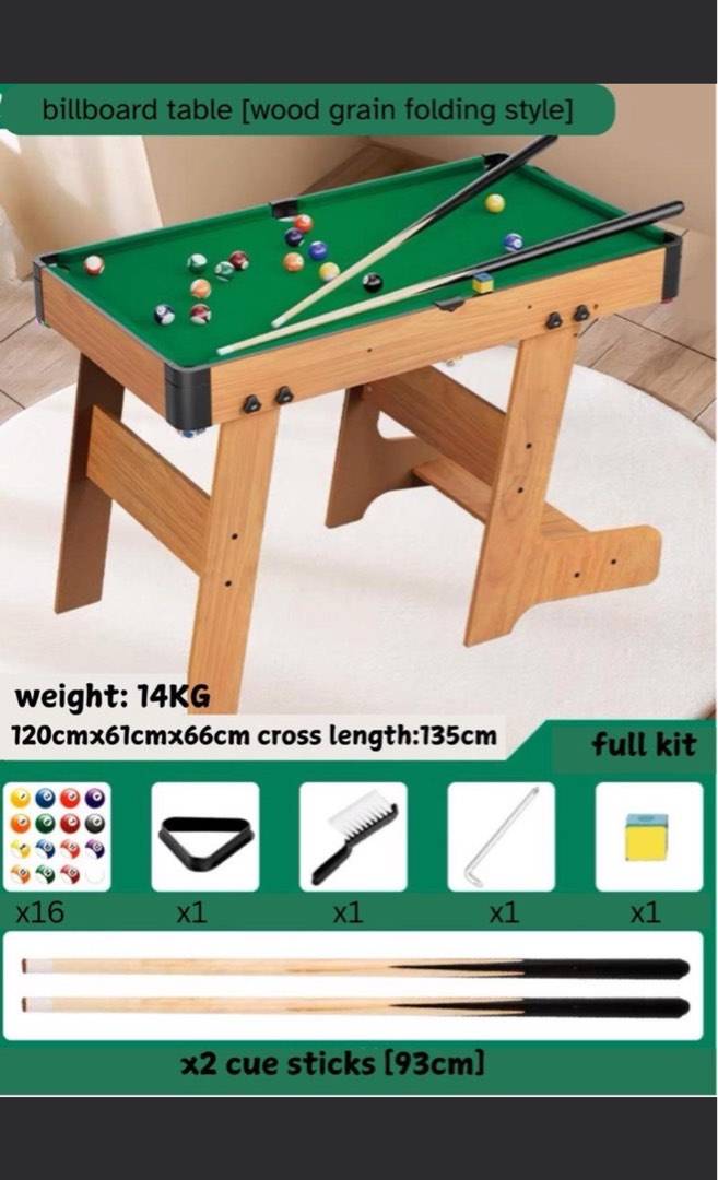 Mini Folding Pool Table/ Billiard Table/ Cue (135cm Cross Length, Full ...
