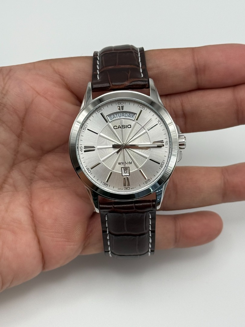 Original Casio Analog Silver Dial Leather Mens Watch Mtp 1381l 7a Luxury Watches On Carousell