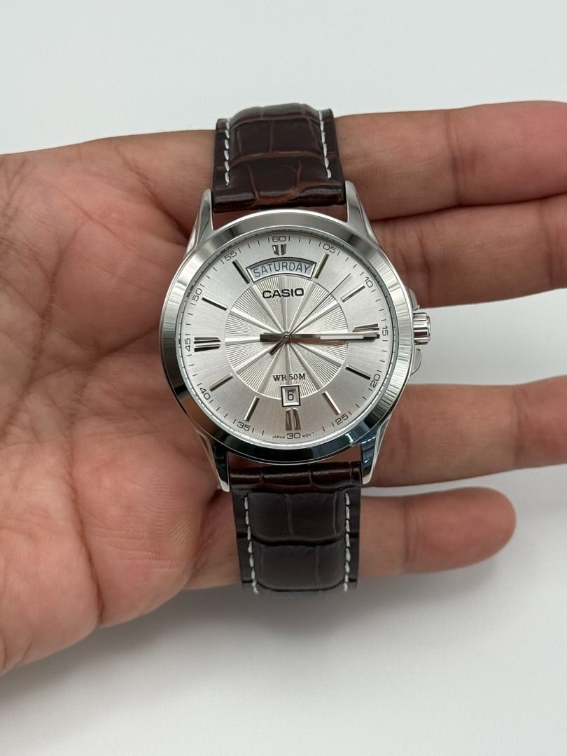 ORIGINAL CASIO Analog Silver Dial Leather Men's Watch MTP-1381L-7A, Luxury, Watches on Carousell