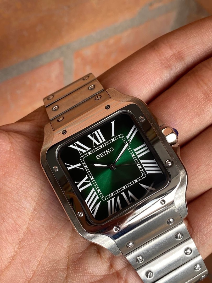 Seiko Cartier Santos Modified Sunburst Emerald Green Dial, Men's ...
