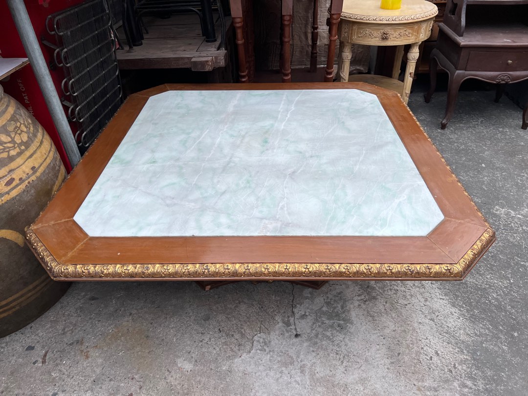 Solid Narra Center Table with White and Green Marble Top, Furniture ...