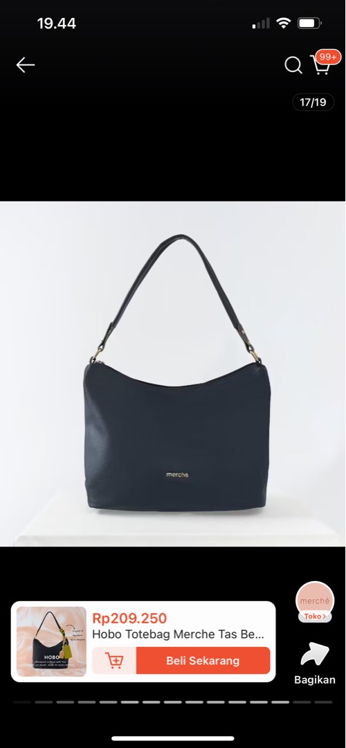 Tas Merche Hobo Navy, Fesyen Wanita, Tas & Dompet di Carousell