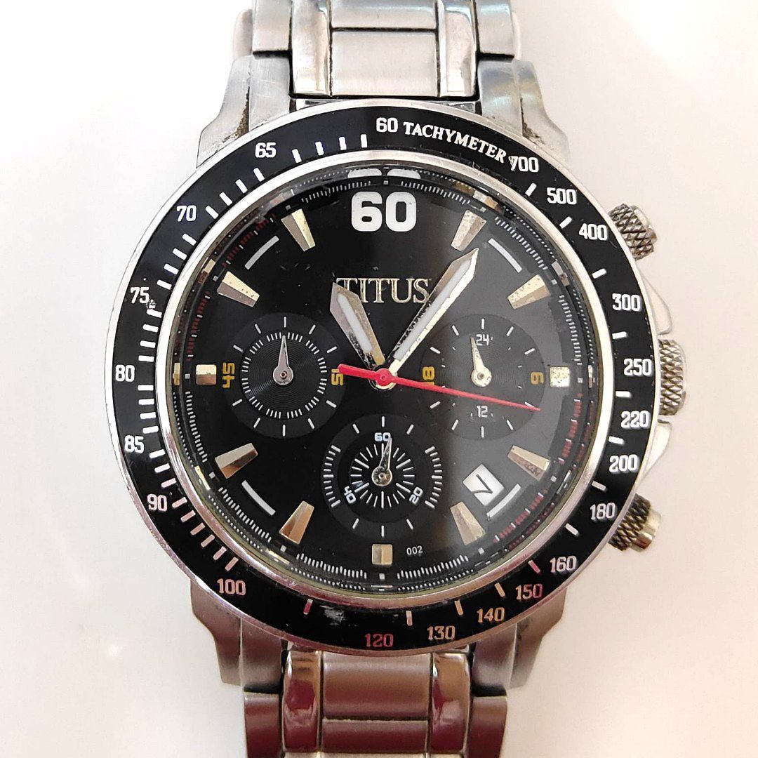TITUS Men's Chronograph Watch – Stainless Steel, Black Dial, Sporty ...