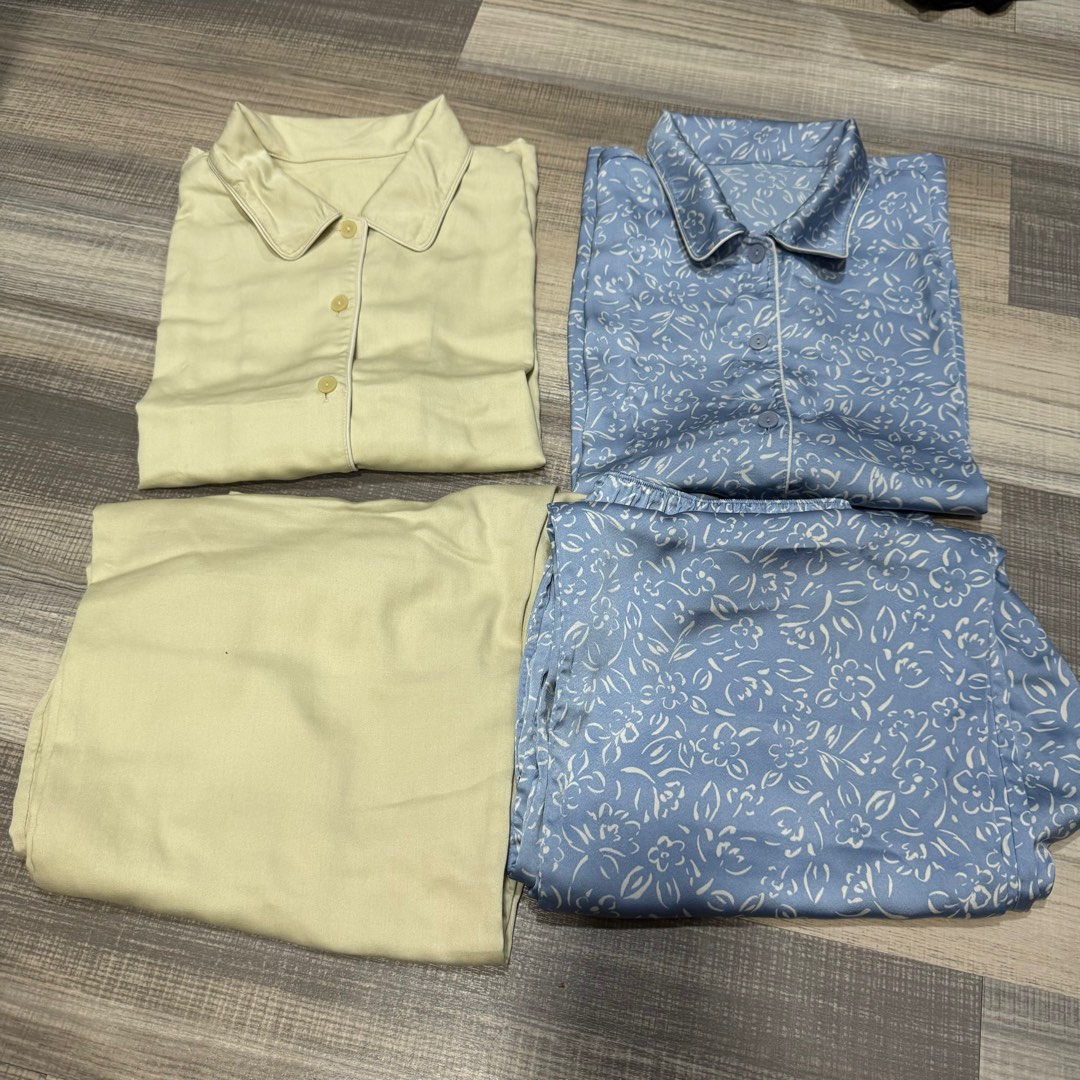 Uniqlo pajama terno pantulog blue and cream color, Men's Fashion, Tops ...