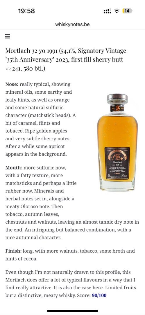 Mortlach 32 Years Old 1991/2023 Oloroso Sherry Butt #4241 Signatory ...