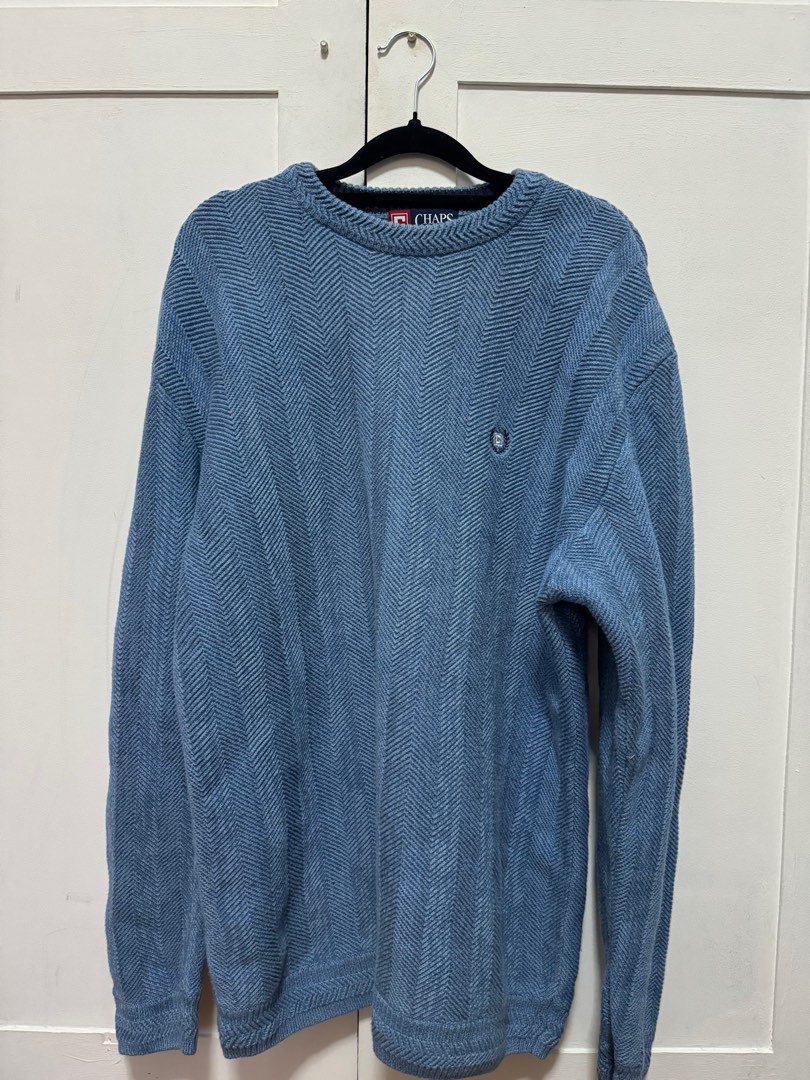Chaps Sweater Knitted Light Blue, Men's Fashion, Tops & Sets, Hoodies ...