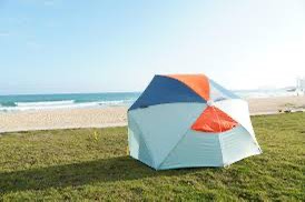 Decathlon Beach Umbrella BN - 3-Person UPF50+ Mint Grey/Orange, Hobbies ...
