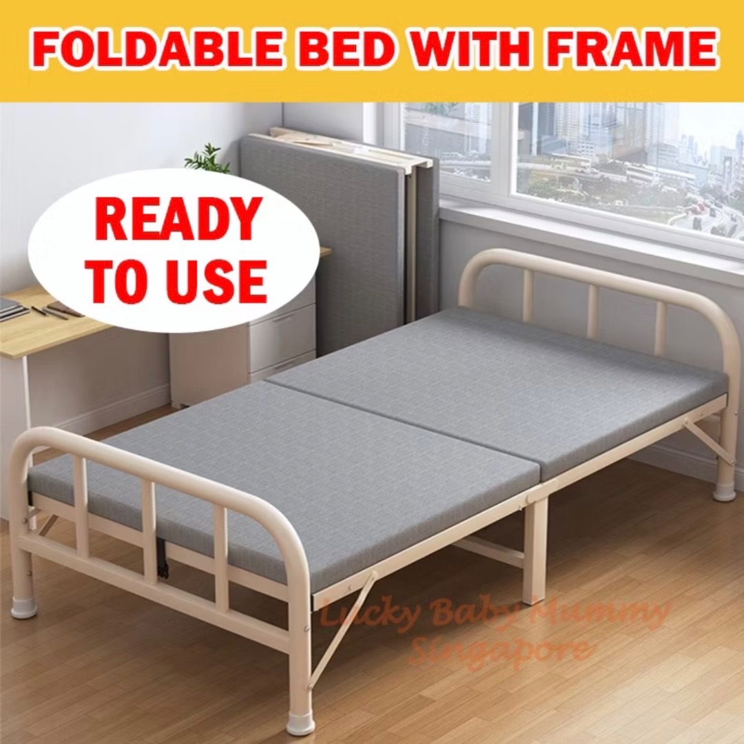 Foldable Bed With Frame | Simple Folding Bed With Sturdy Metal Frame ...
