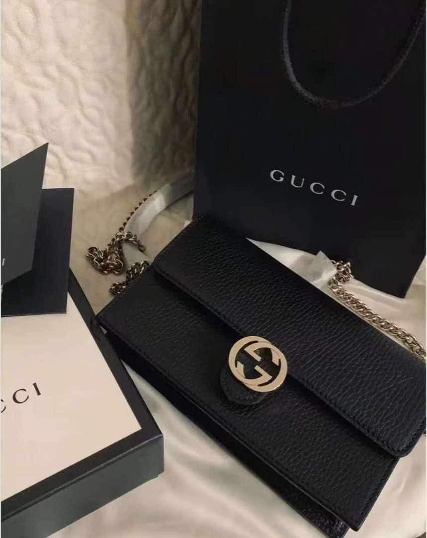 GUCCI WOC INTERLOCKING WALLET ON CHAIN CROSSBODY, Barang Mewah, Tas ...