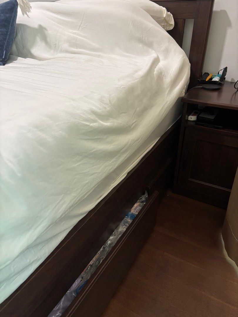 IKEA Songesand King Bed Frame: Lonset Slats; 4 under bed storage ...