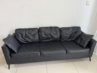 3 Seater L-Shape Leather Sofa Black Colour / Sofa Kulit Bentuk L 3 ...