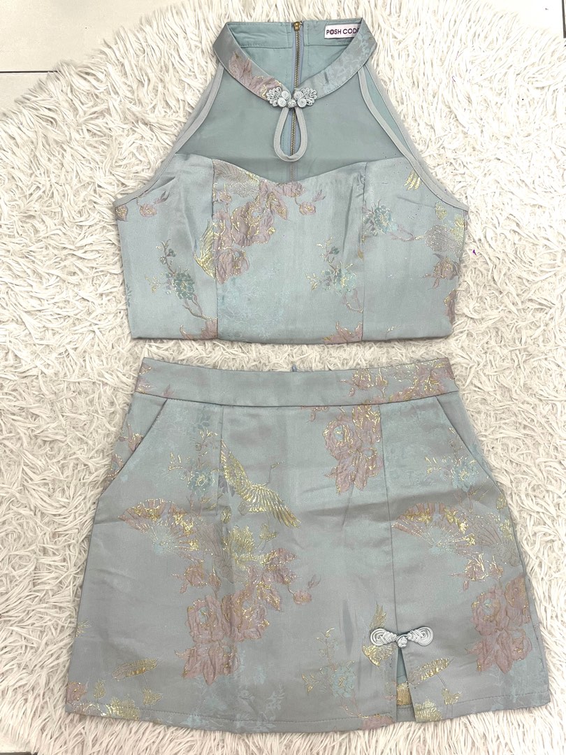 Light Blue Cheongsam Qipao Set (inner), Women's Fashion, Dresses & Sets ...