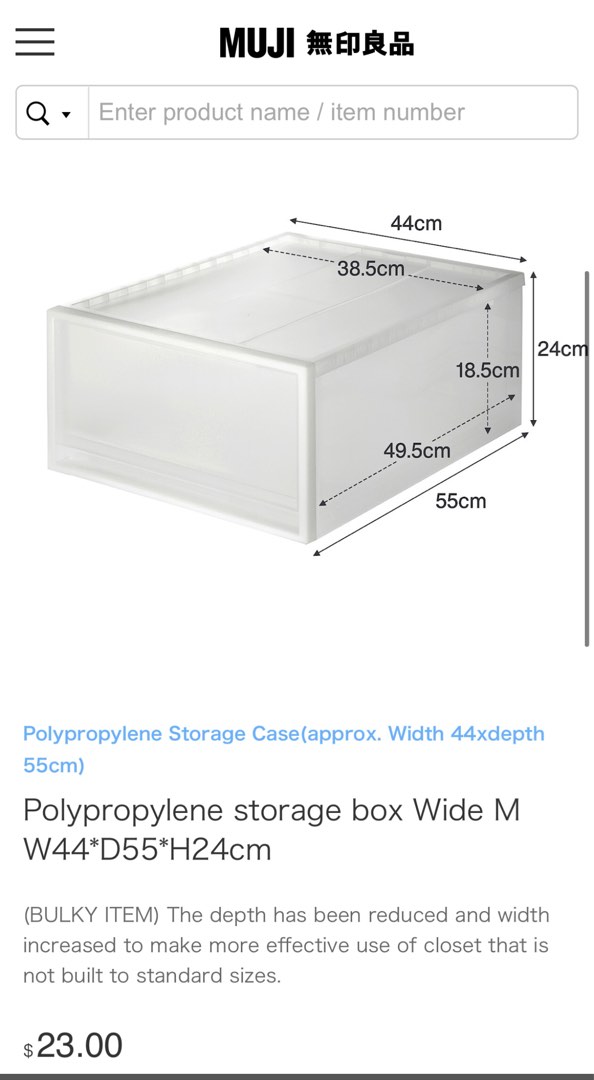 Muji Polypropylene Storage Box (12 pcs) Wide M, Furniture & Home Living ...
