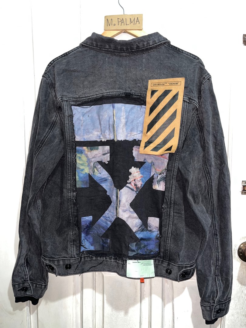 Off-White Pattern Arrow Printing Splicing Pattern Denim jacket large 23x26, Men's Fashion ...