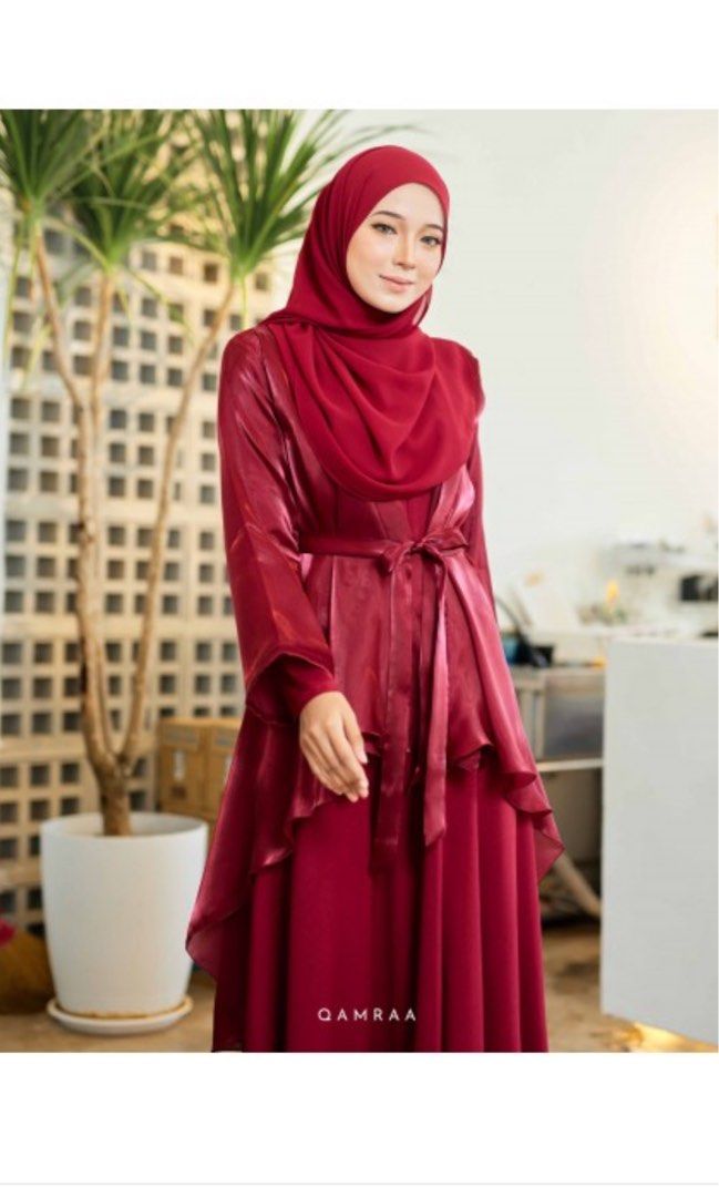 QAMRAA VICTORIA DRESS MAROON / Burgandy Size L baju kurung raya, Women ...