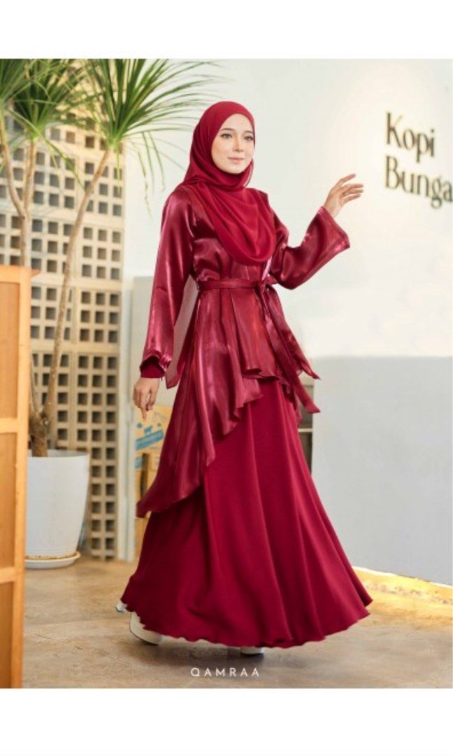 QAMRAA VICTORIA DRESS MAROON / Burgandy Size L baju kurung raya, Women ...
