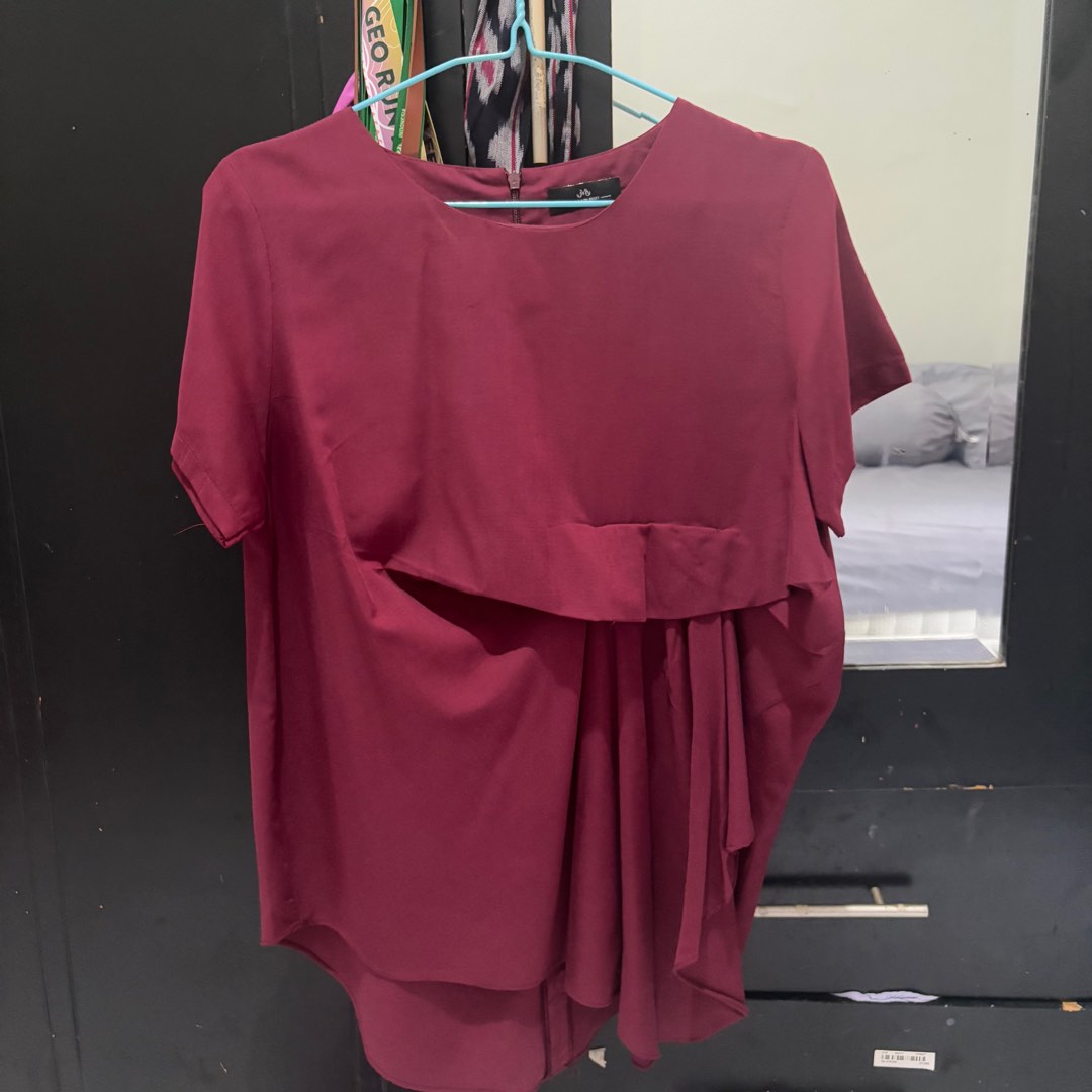 Red blouse top korean look bukan uniqlo this is april zara hnm pomelo ...