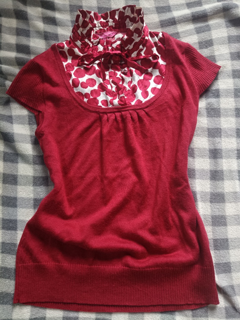 Red cute top with ribbon, Women's Fashion, Tops, Blouses on Carousell