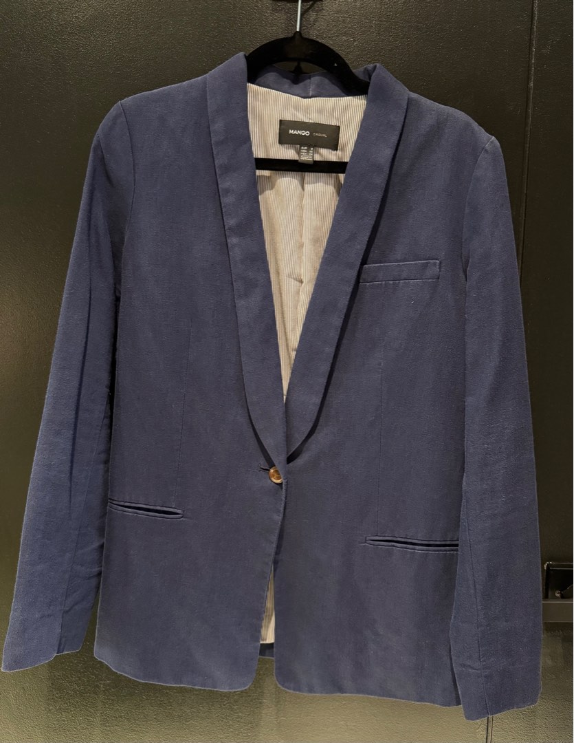 Mango Navy Blue Blazer, Women's Fashion, Coats, Jackets and Outerwear ...