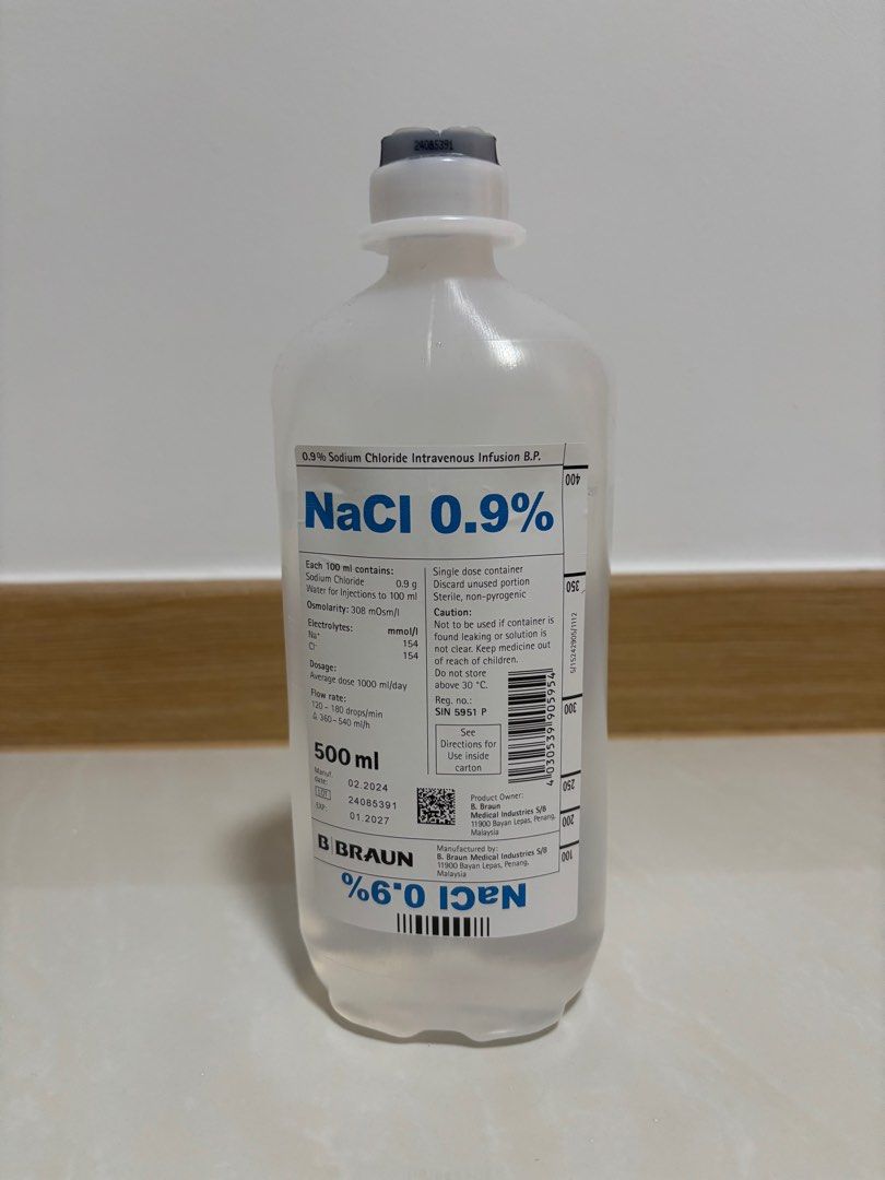 5 bottles 500 ml NaCl 0.9% BRAUN, Health & Nutrition, Medical Supplies ...