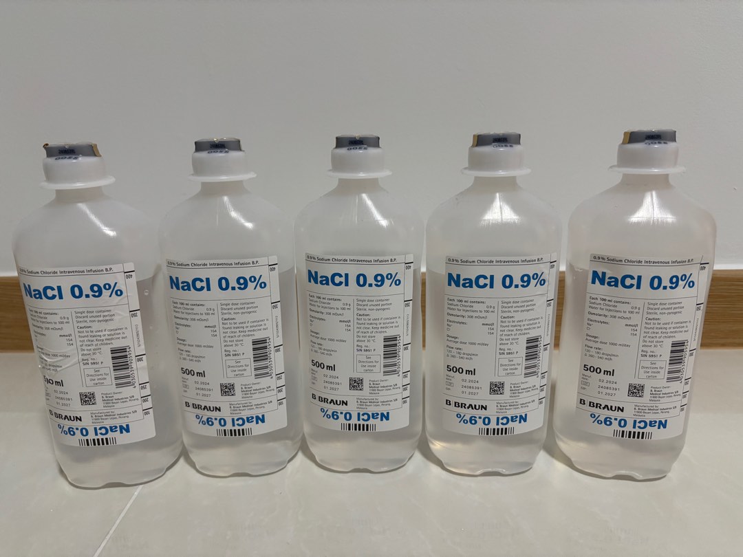 5 bottles 500 ml NaCl 0.9% BRAUN, Health & Nutrition, Medical Supplies & Tools on Carousell